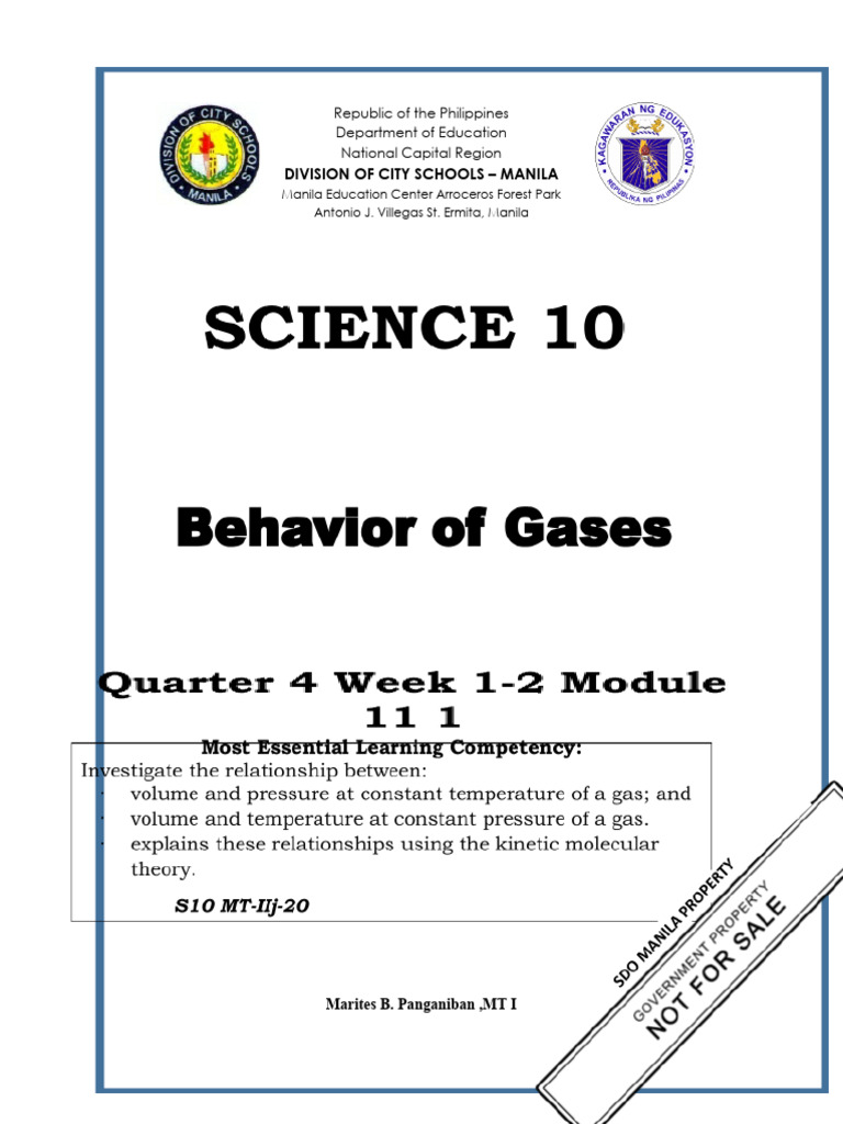 G10 Q4 W1-W2-Behavior of Gases | PDF | Gases | Atmosphere