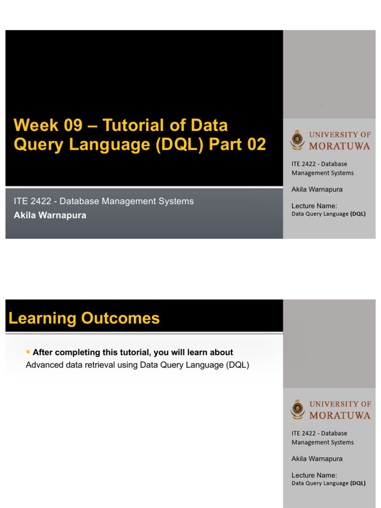 Week 09 - Tutorial Lab Sheet DQL | PDF | Sql | Cybernetics
