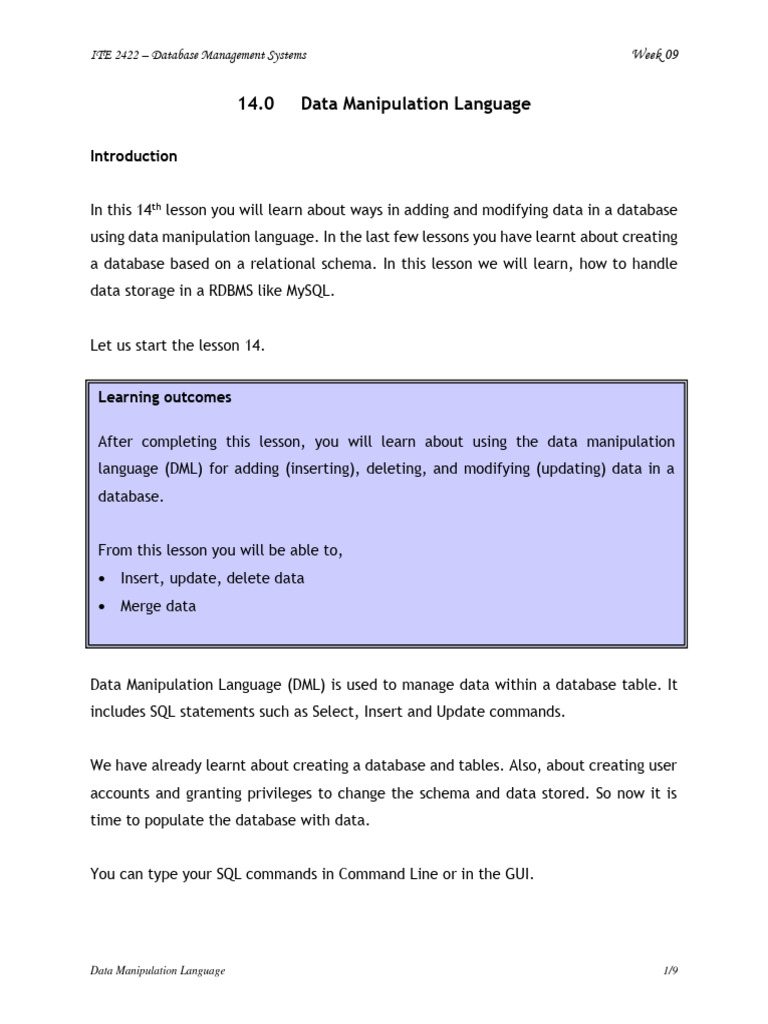 BITWeek9 - L14 - ITE2422 V1 | PDF | Relational Database | Data