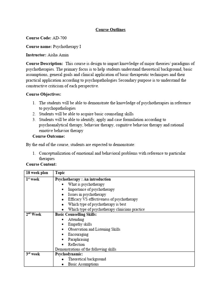 Combined ADCP Course Outlines | PDF | Mental Disorder | Psychotherapy