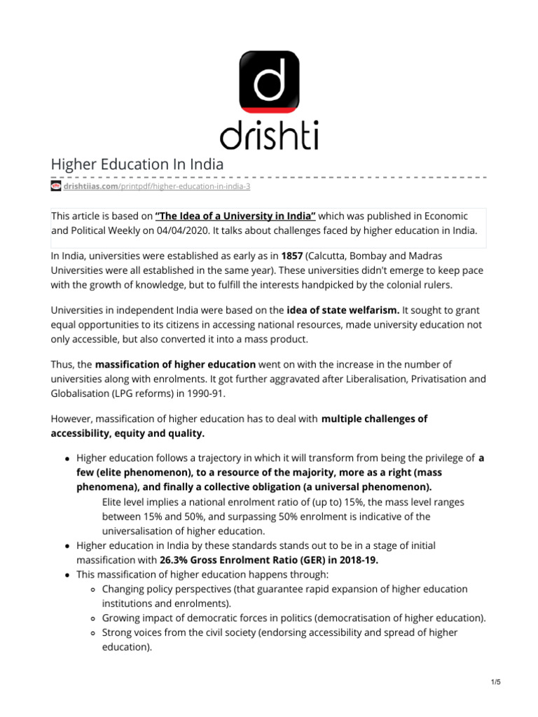 Higher Education in India | PDF | University | Higher Education