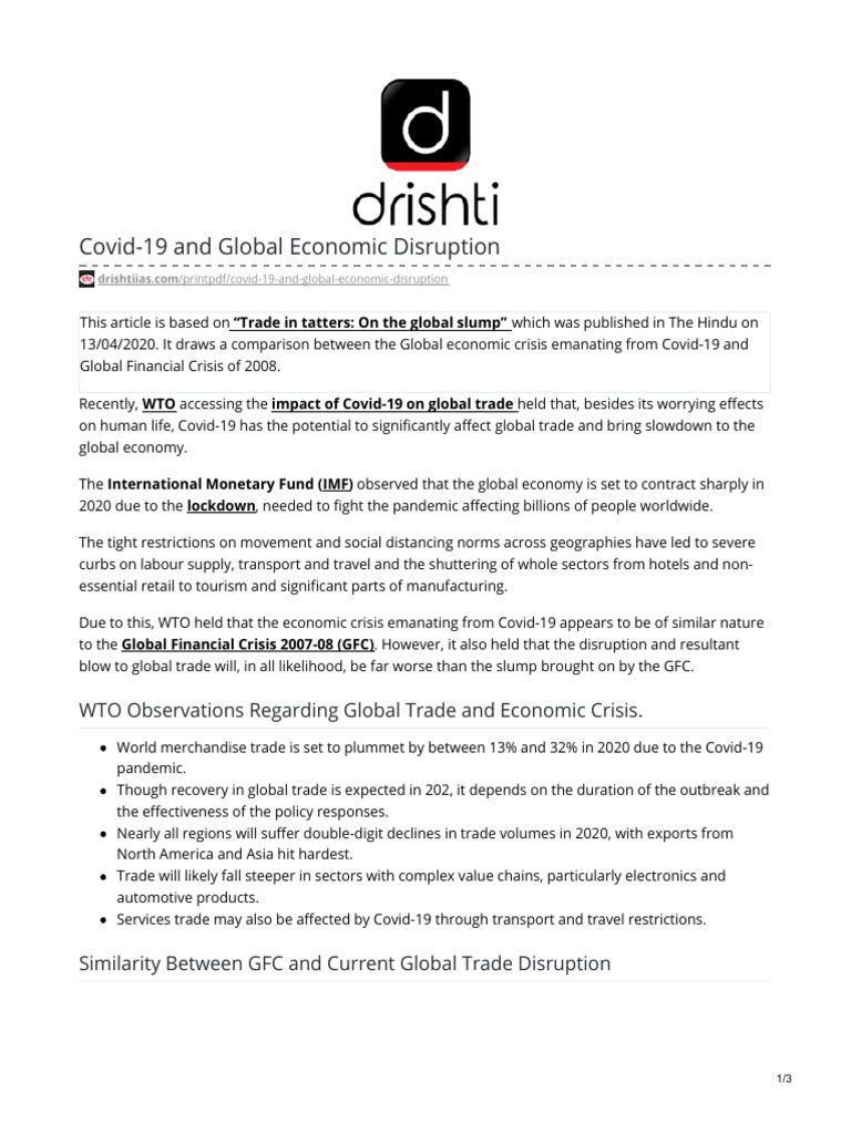 Covid-19 and Global Economic Disruption | PDF | Trade | World Trade ...