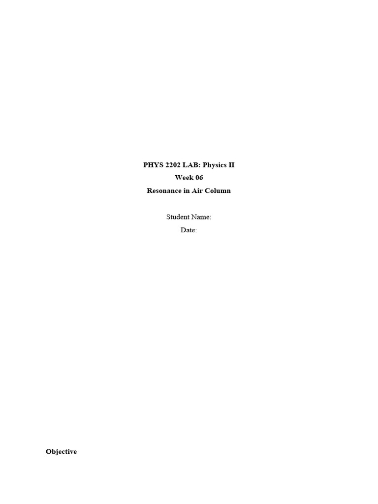 Phys2 Week6 Resonance in Aircolumn | PDF | Wavelength | Sound