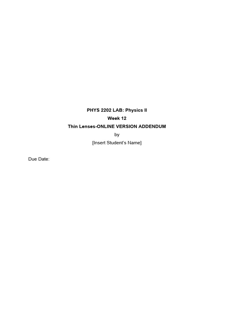 Phys2 Week12 Thin Lenses ONLINE Version Addendum | PDF | Optics | Electromagnetic Radiation