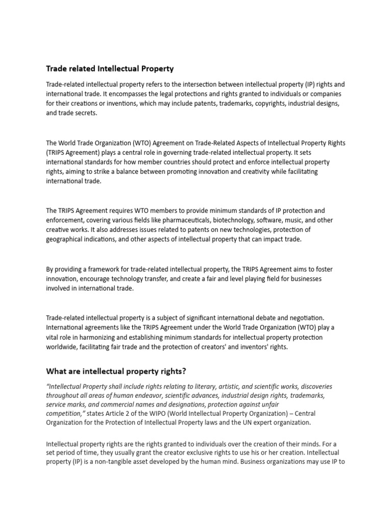TRIPS Agreement and Intellectual Property Rights | PDF | Intellectual ...