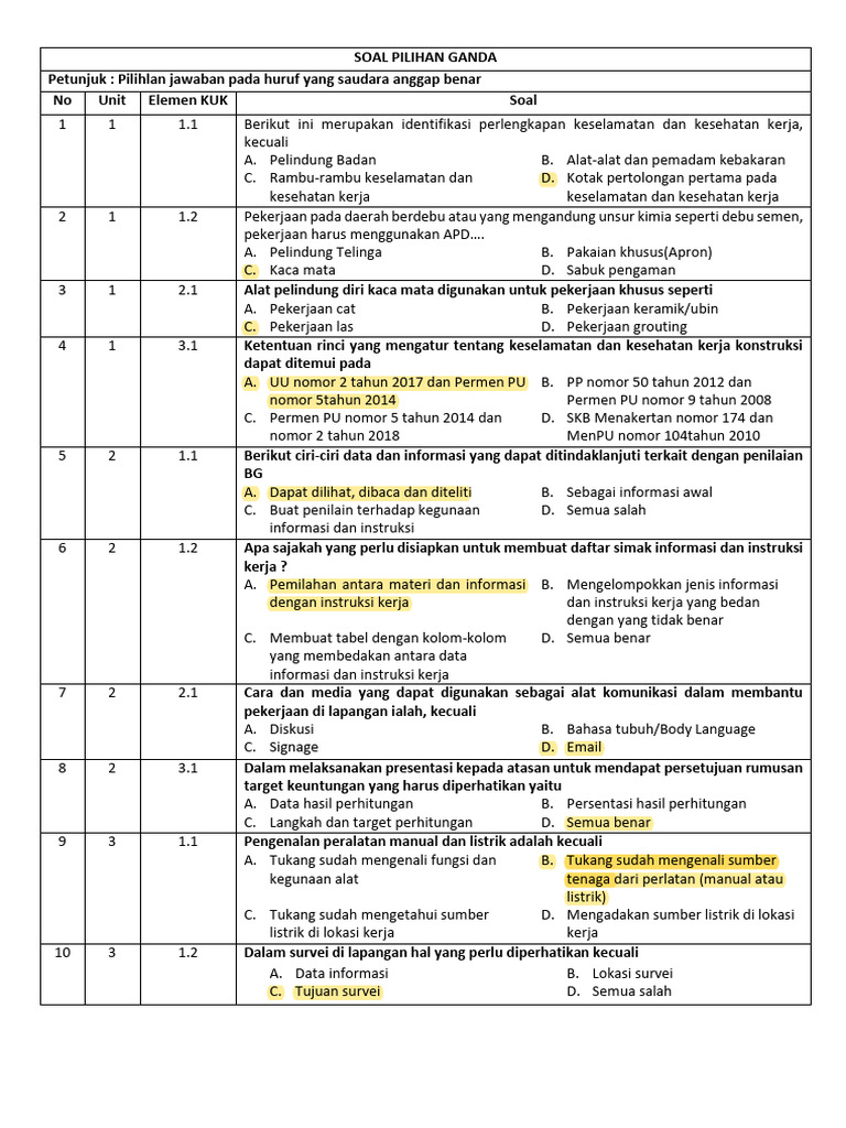 Soal PG Ujian SKK | PDF Soal PG Ujian SKK | PDF