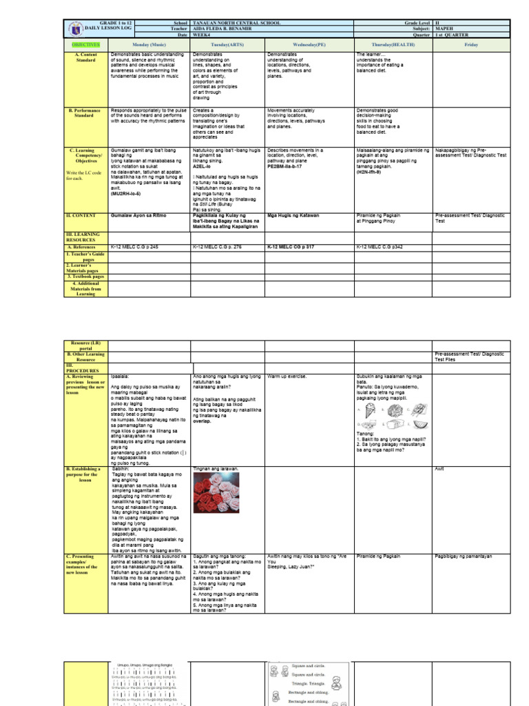 DLL Mapeh Q1 W4 | PDF | Recycling | Cognitive Psychology