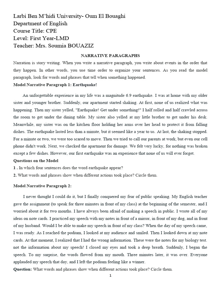 Narrative Paragraphs | PDF | Meal