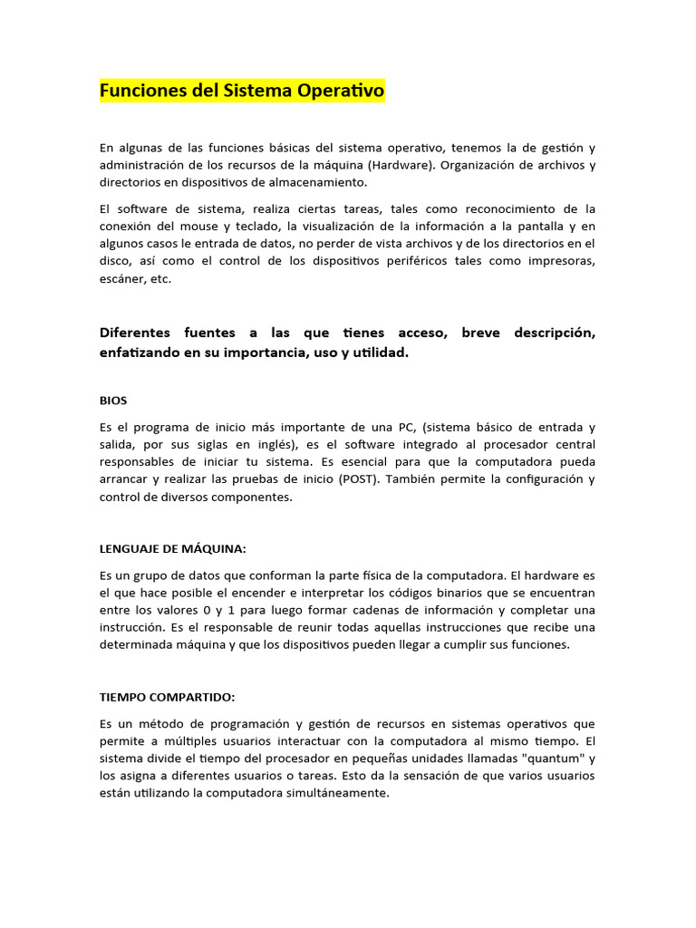 Funciones Del Sistema Operativo | Descargar gratis PDF | Sistema operativo | Hardware de la ...
