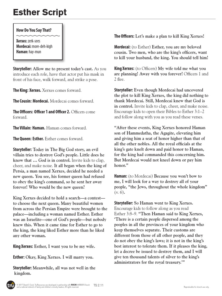 Esther Script Tru Story 1 ST 5 TH Year 2 Winter Lesson 11 | PDF | Esther | Books Of The Hebrew Bible
