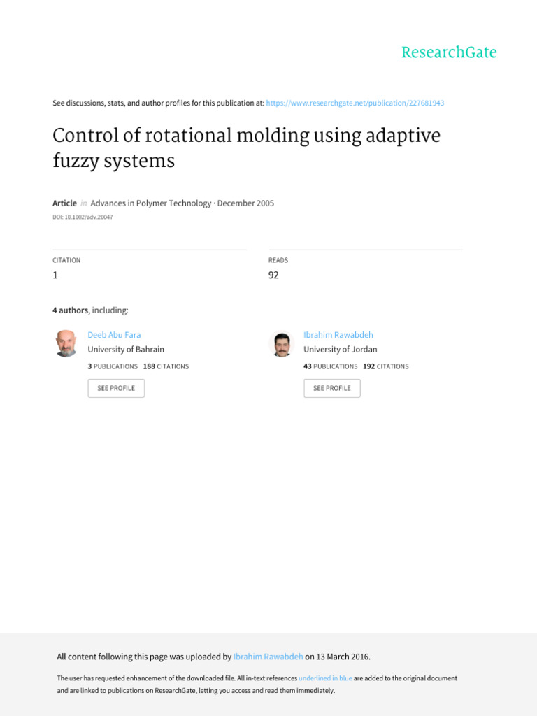 Control of Rotational Molding Using Adaptive Fuzzy Systems | PDF ... Control of Rotational Molding Using Adaptive Fuzzy Systems | PDF ...