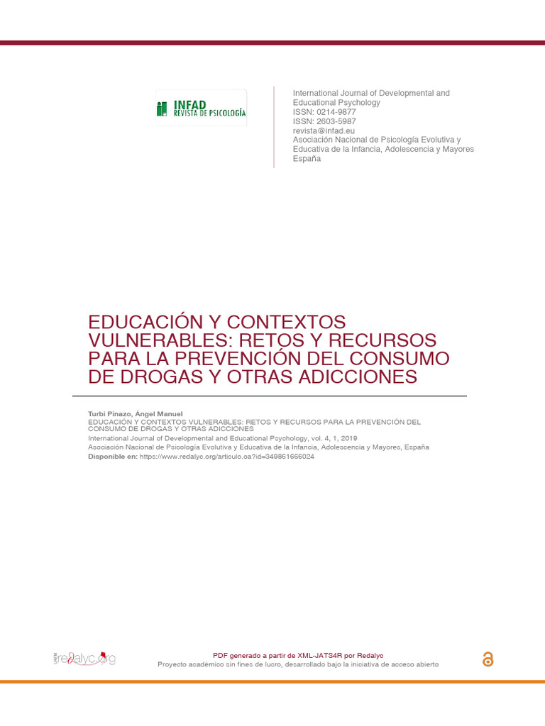 Educación y Contextos Vulnerables - Retos y Recursos para La Prevención Del Consumo de Drogas y ...