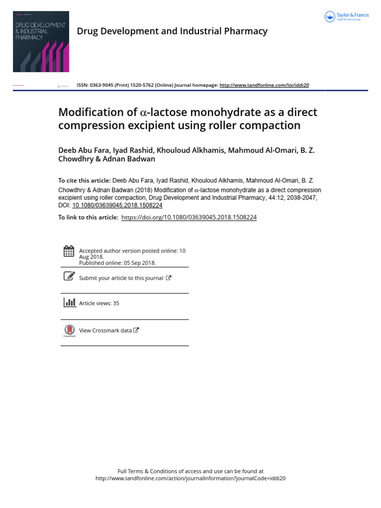 Modification of lactose monohydrate as a direct compression excipient ...