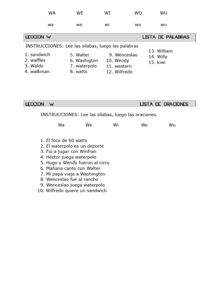 Audio Wa, We, Wi, Wo, Wu. | PDF