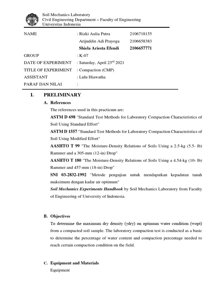 Compaction Practicum Report - Basic Soil Mechanics | PDF | Earth ... Compaction Practicum Report - Basic Soil Mechanics | PDF | Earth ...