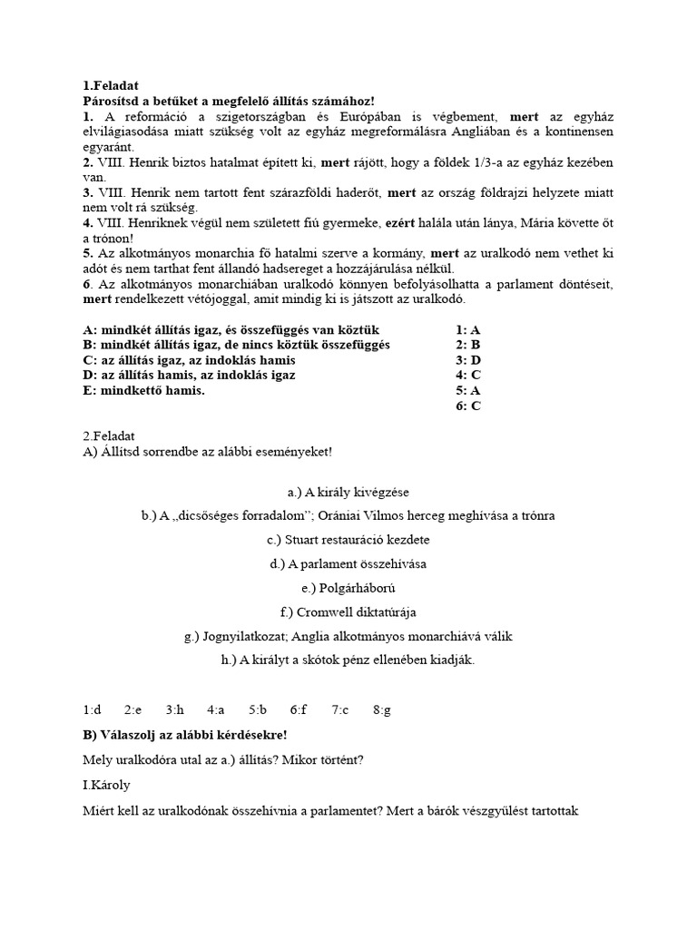 Kora újkori Anglia_feladat (1) | PDF