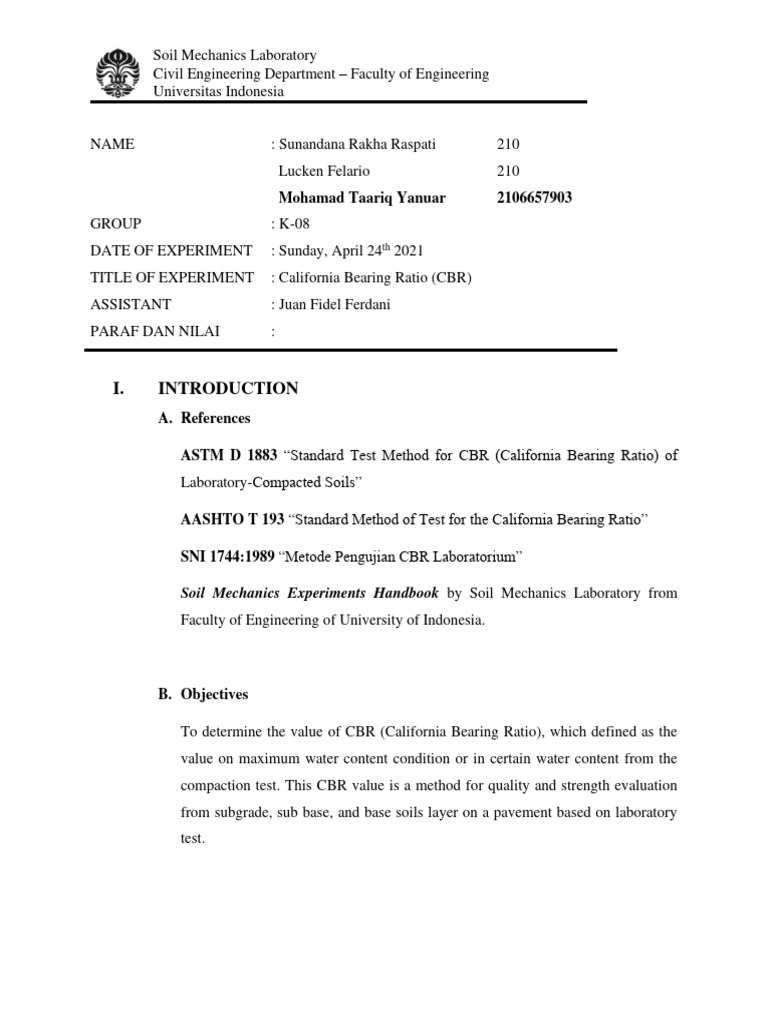 CBR Practicum Report - Basic Soil Mechanics | PDF | Soil Mechanics | Road