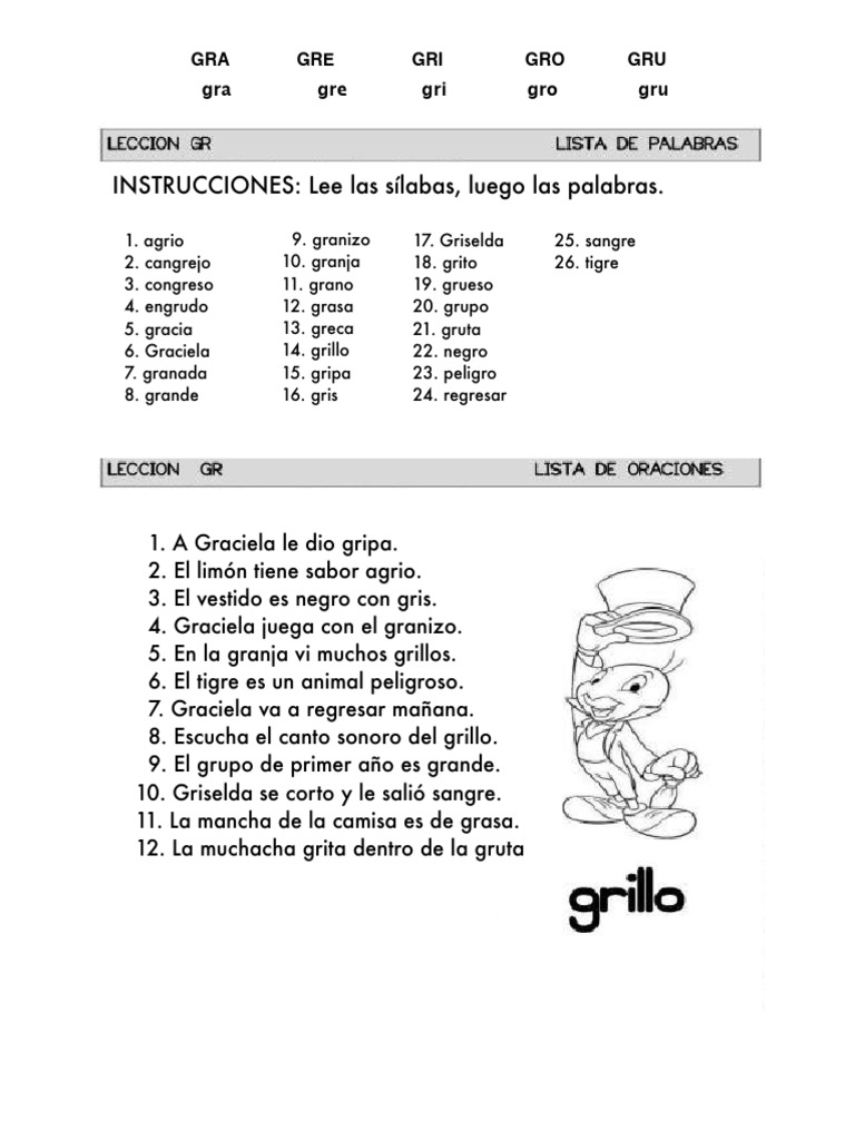 Audio Gra, Gre, Gri, Gro y Gru. | PDF