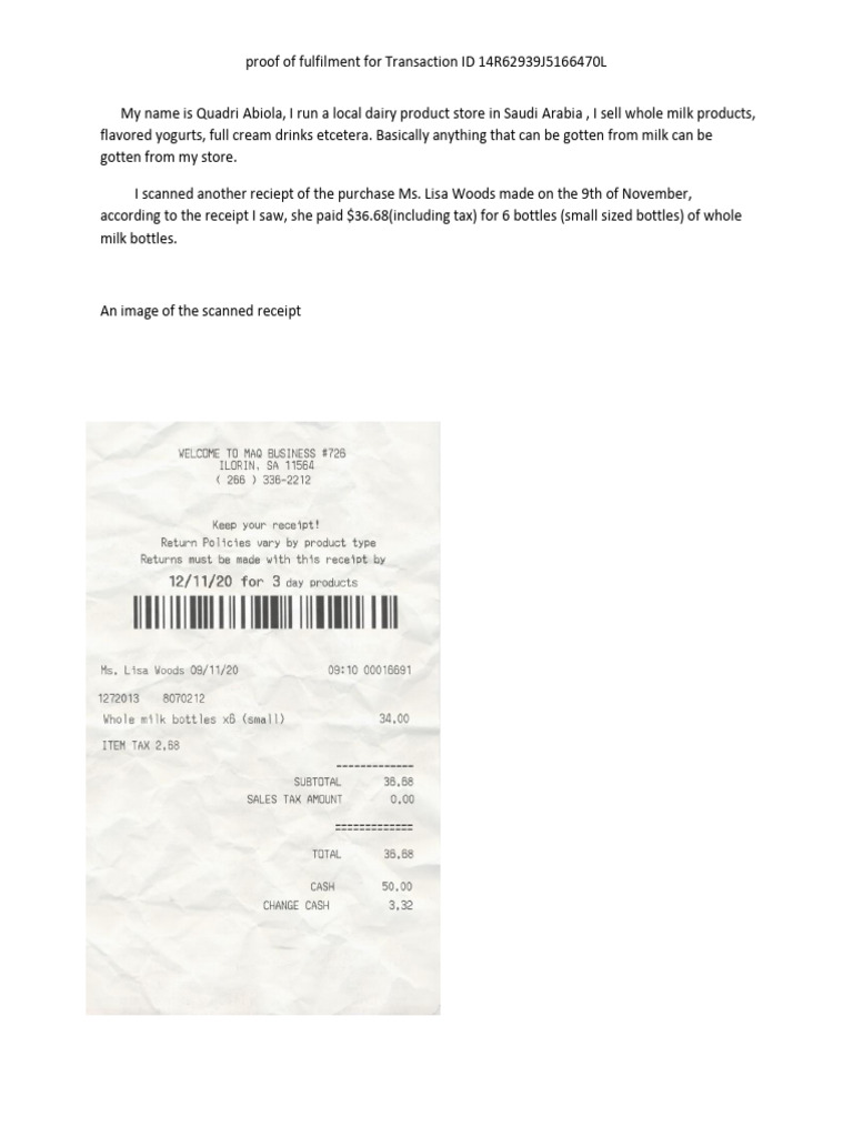 Proof of Fulfillment for Transaction ID 14R62939 | PDF