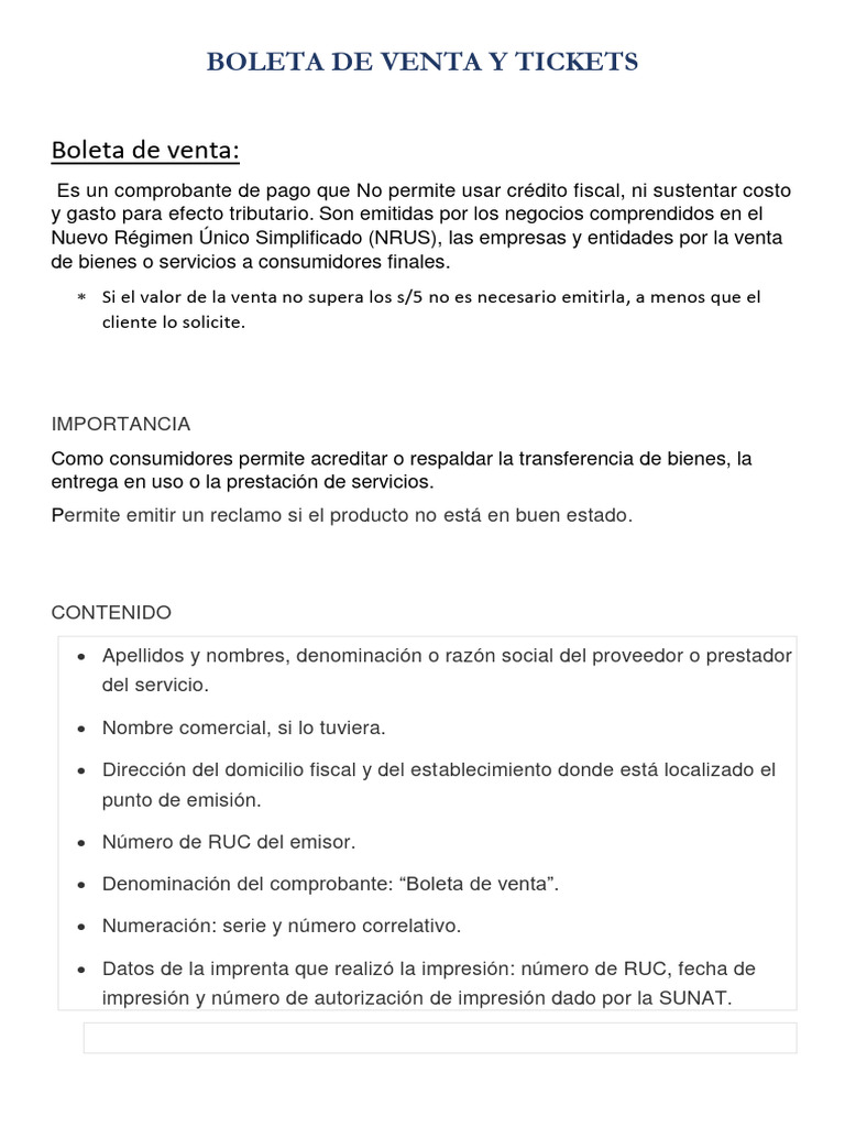 Boleta de Venta y Tickets | PDF