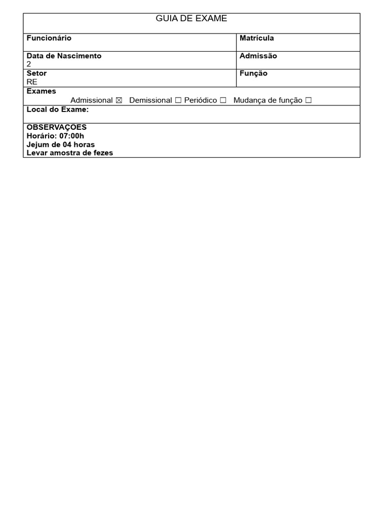 Modelo Guia Exames | PDF