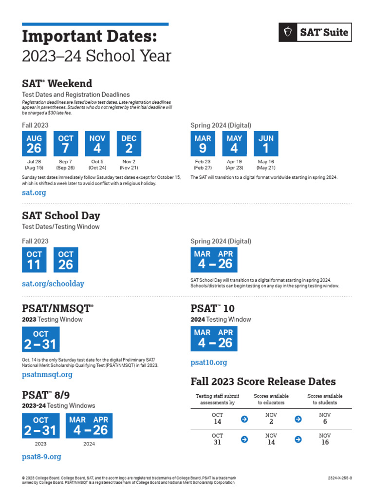 Sat Suite Calendar Flyer | PDF | Psat/Nmsqt | Standardized Tests