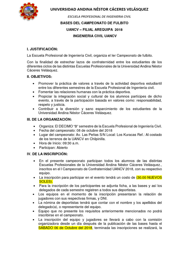 Campeonato de Fulbito UANCV 2018 | PDF | Deportes