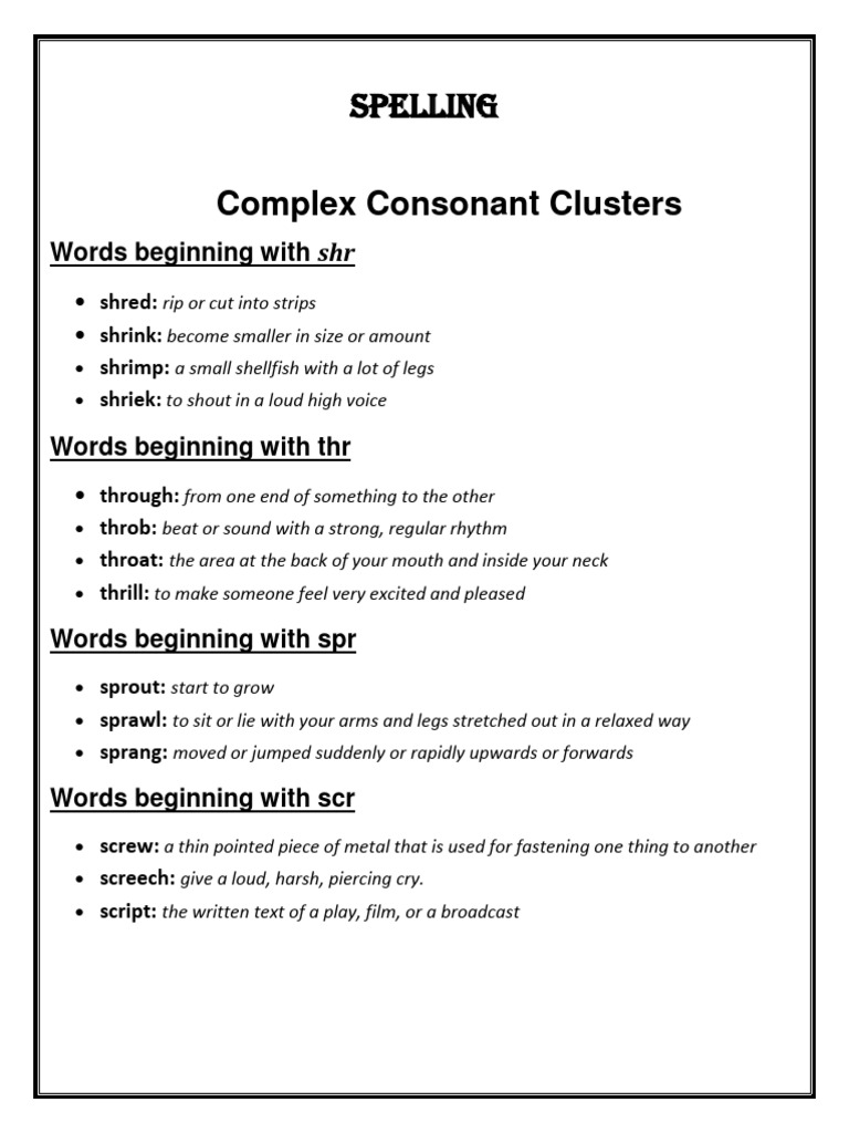Complex Consonant Clusters | PDF