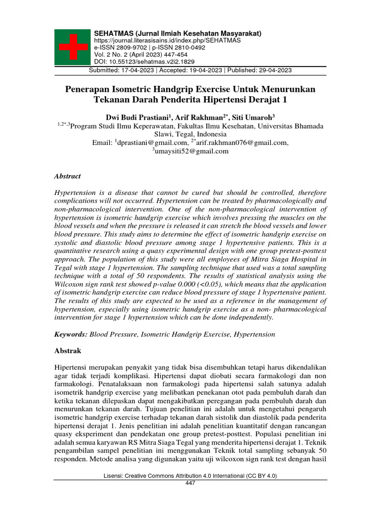 Isometric Handgrip Exercise | PDF | Hypertension | Blood