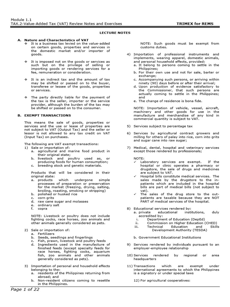 Module 1.1 - VAT Review Notes and Exercises | PDF | Value Added Tax | Taxes