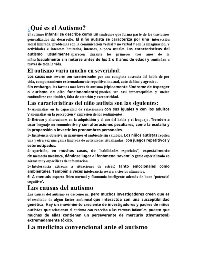 Comprendiendo el Autismo Infantil | PDF | Espectro autista | Ciencias ...