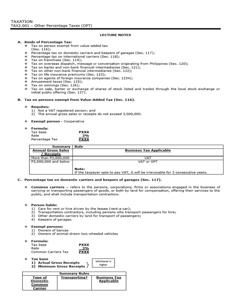 Module 1.3 - Other Percentage Taxes Notes and Exercises - My Students ...