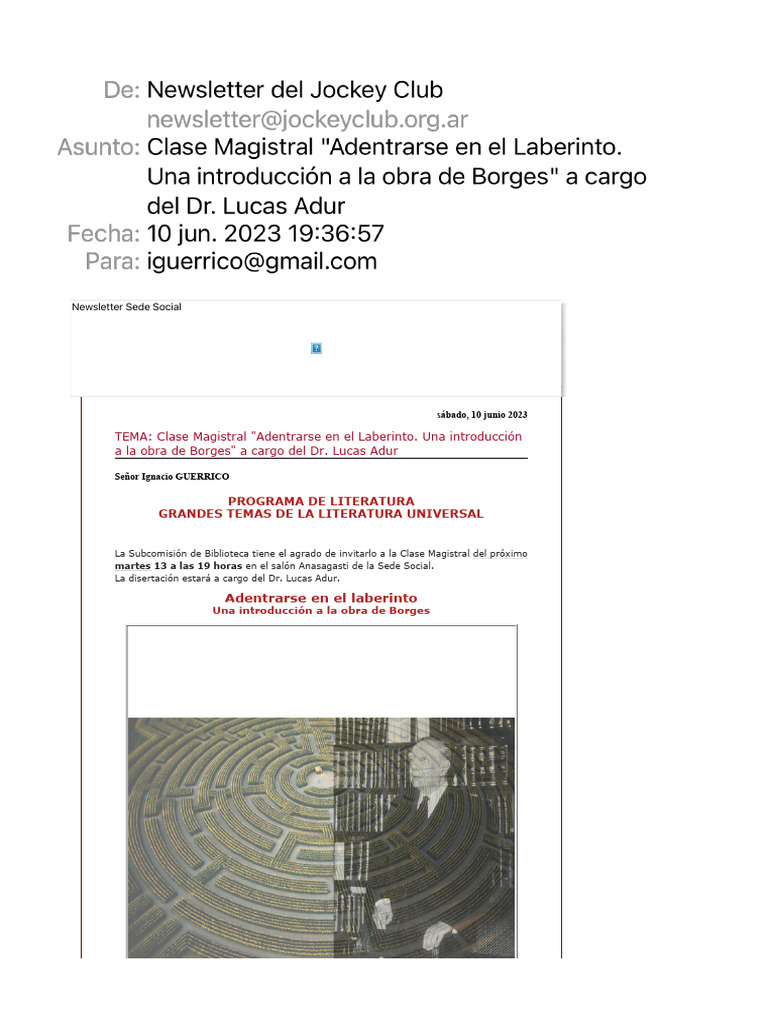 Clase Magistral Adentrarse en El Laberinto. Una Introducción A La Obra de Borges A Cargo Del Dr ...