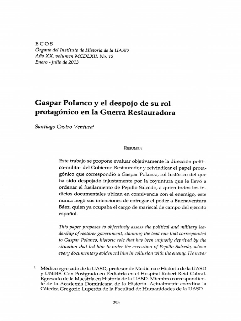 Gaspar Polanco y El Despojo de Su Rol Protagónico en La Guerra ...