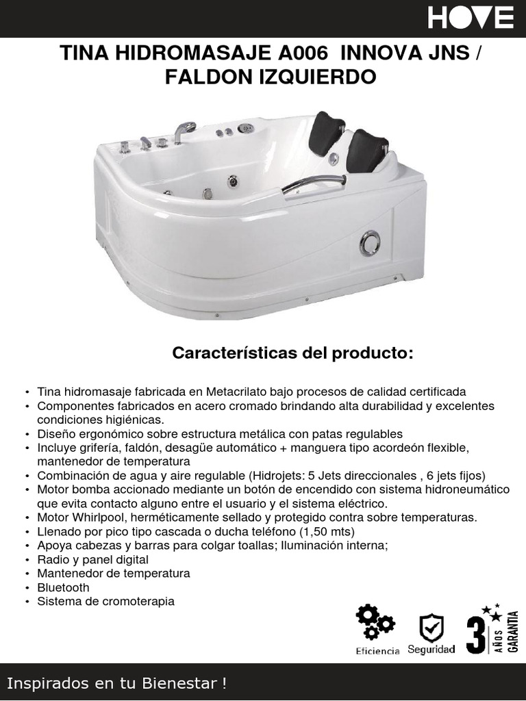Tina Hidromasaje A006: Características y Requisitos de Instalación ...