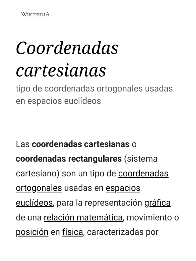 Coordenadas Cartesianas - Wikipedia, La Enciclopedia Libre | PDF ...