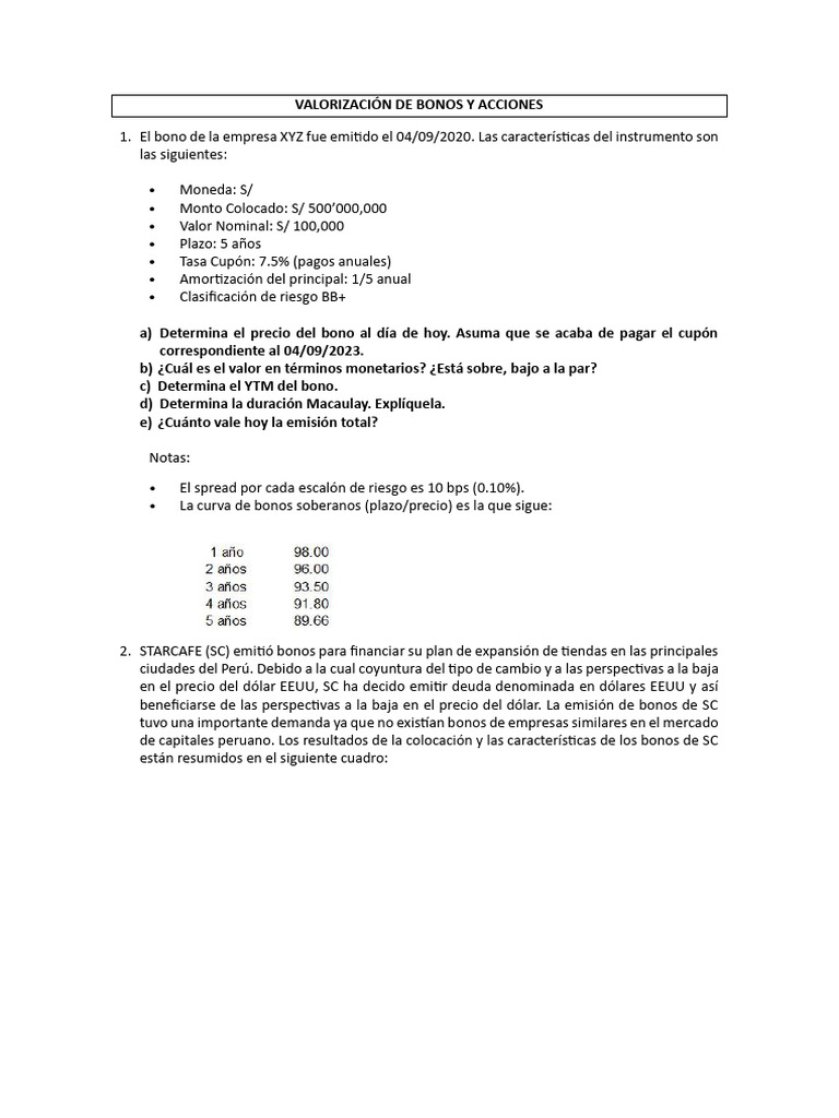 Valorización de Bonos y Acciones en Perú | PDF | Compartir (Finanzas ...