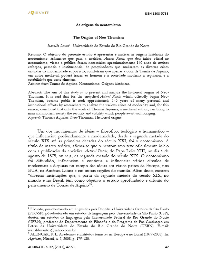 As Origens Do Neotomismo | PDF | Tomás de Aquino