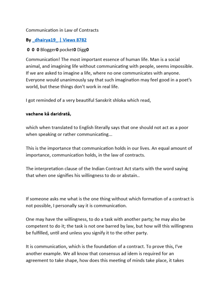 Importance of Communication in Contracts | PDF | Consent | Legal Concepts