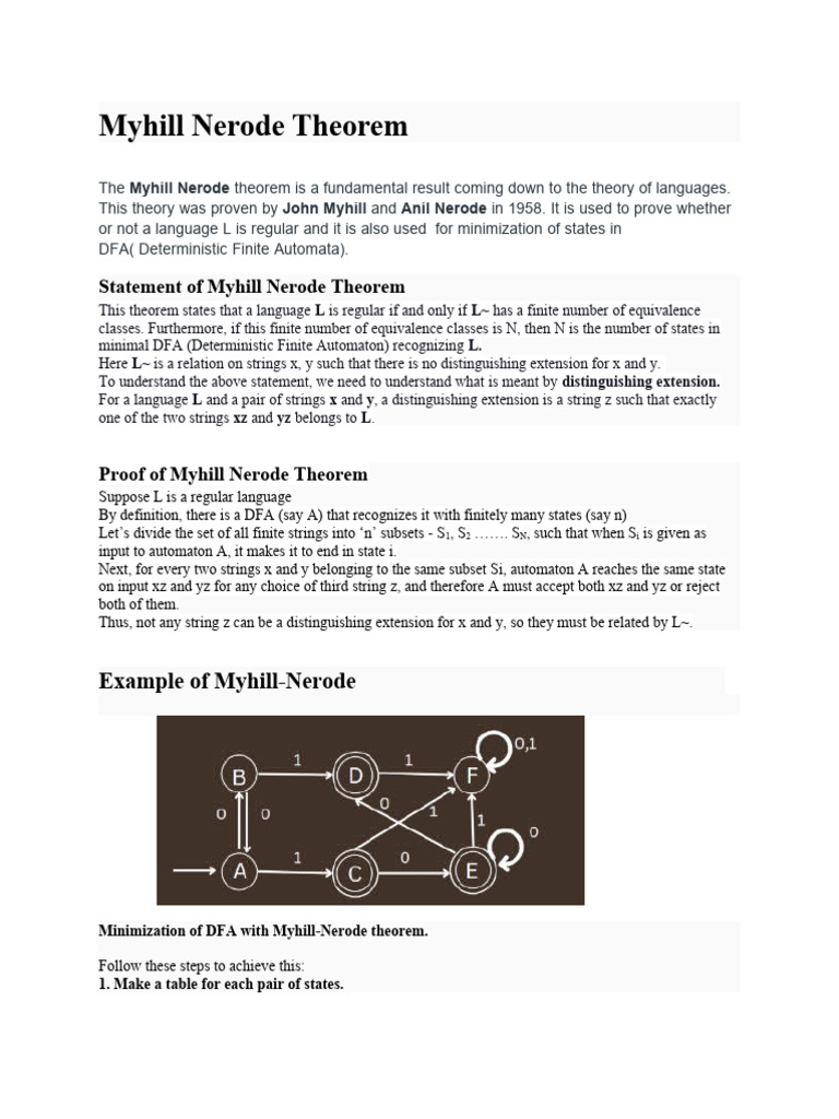 Myhill Nerode Theorem | PDF | Automata Theory | Logic