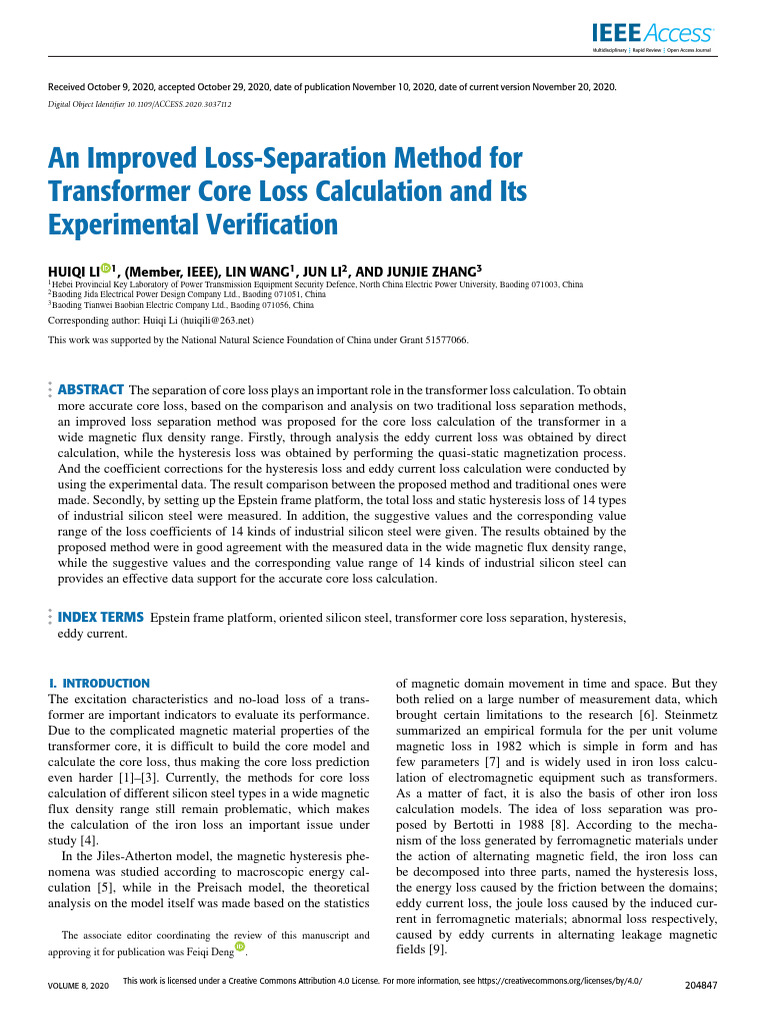 An Improved Loss-Separation Method For Transformer | PDF | Transformer ...