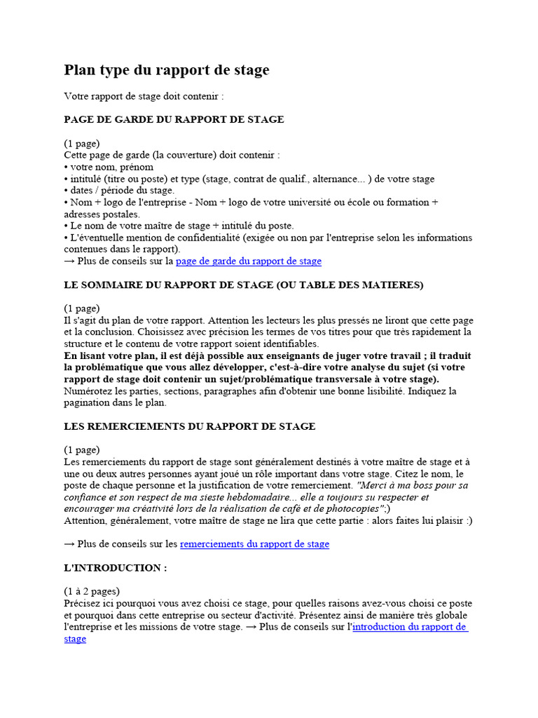 Plan type pour rapport de stage | PDF