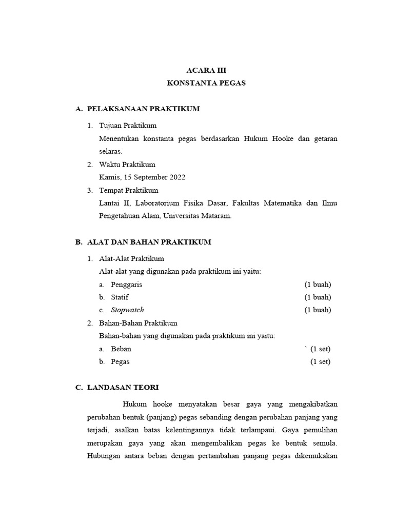 ACARA III Konstanta Pegas (Kel.2) | PDF | Sains & Matematika
