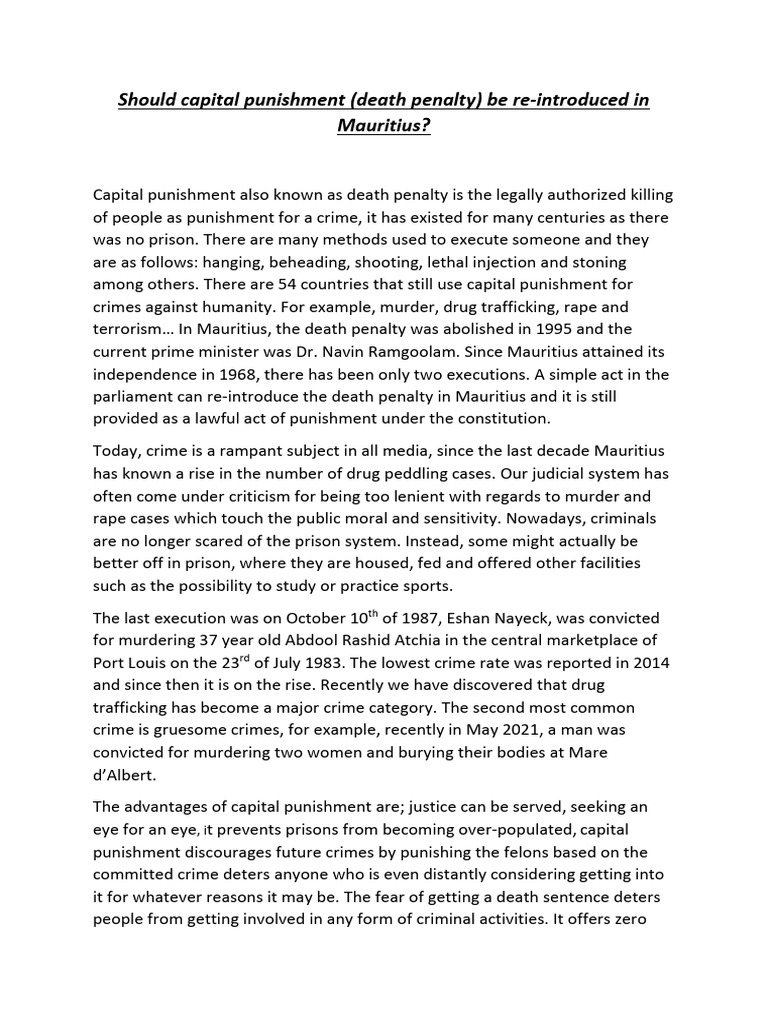 Capital Punishment Essay | PDF | Capital Punishment | Punishments