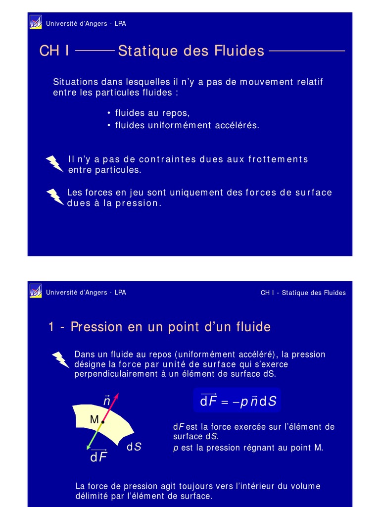 Statique des Fluides : Concepts et Applications | PDF | Pression | Liquides