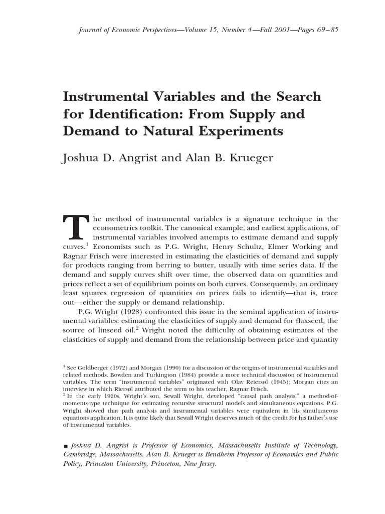 Instrumental Variables And The Search For Identification Pdf Ordinary Least Squares
