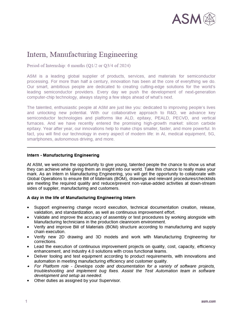 ASM Internship - Manufacturing Engineering | PDF | Mechanical Engineering | Computing