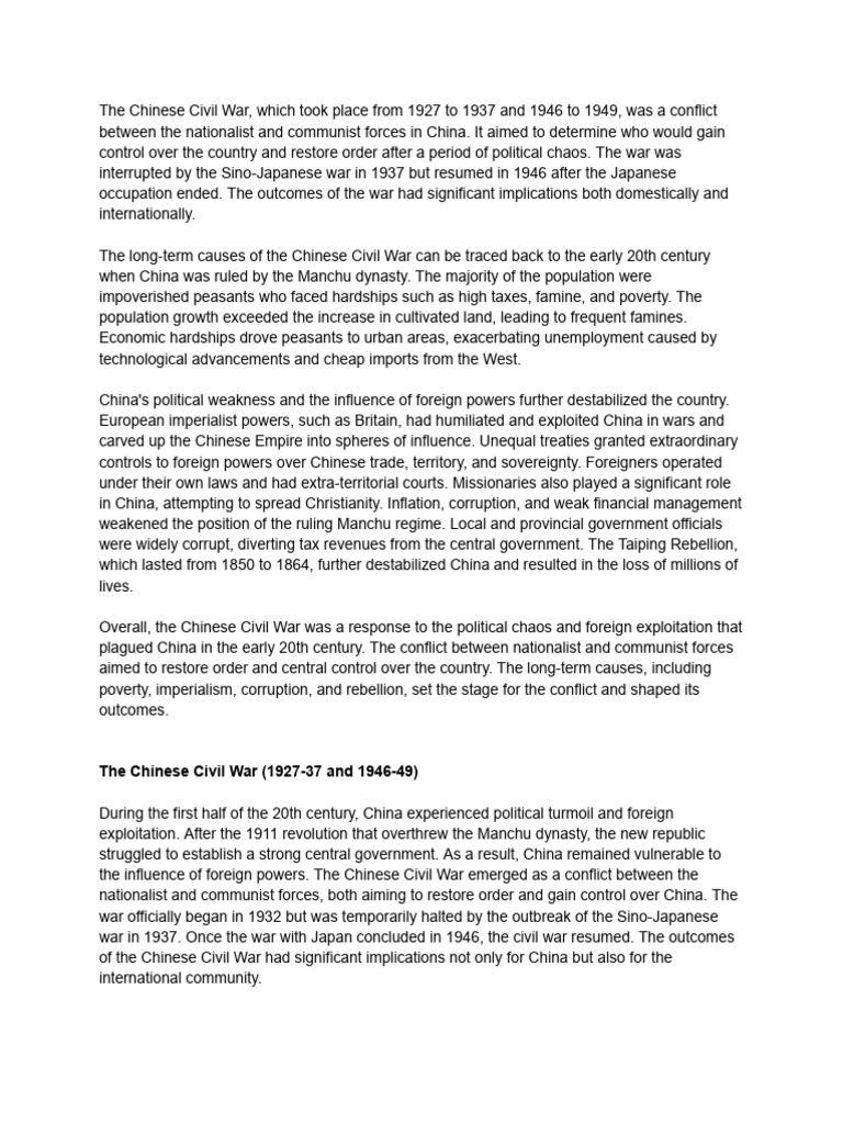 Chinese Civil War - Origin | PDF | Kuomintang | Mao Zedong