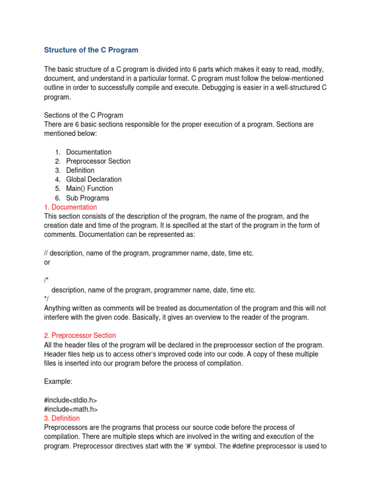 Structure of The C Program | PDF | Computer Program | Programming