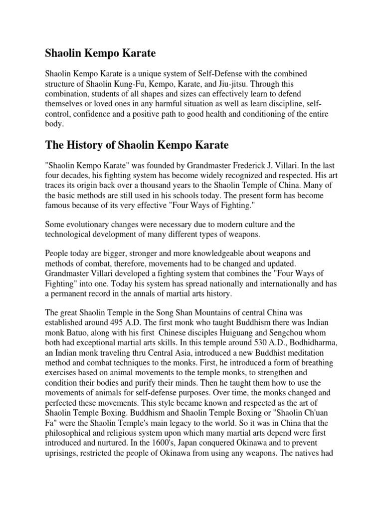 Shaolin Kempo Karate History | PDF | Jujutsu | Karate Shaolin Kempo Karate History | PDF | Jujutsu | Karate